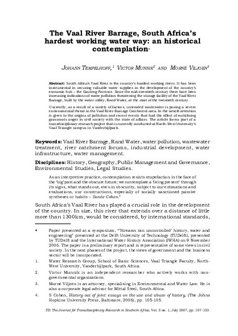 (PDF) The Vaal River Barrage, South Africa’s hardest working water way ...