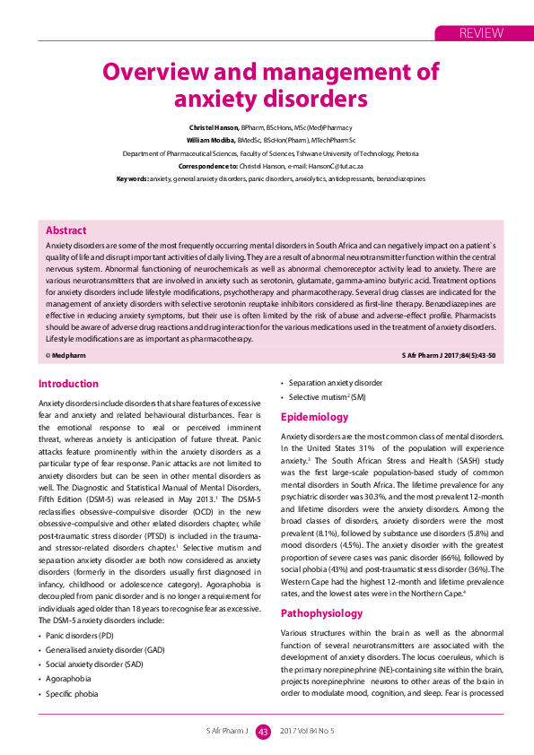 (PDF) Overview and management of anxiety disorders