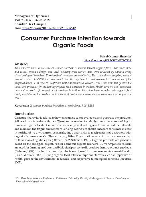 (PDF) Consumer Purchase Intention towards Organic Foods