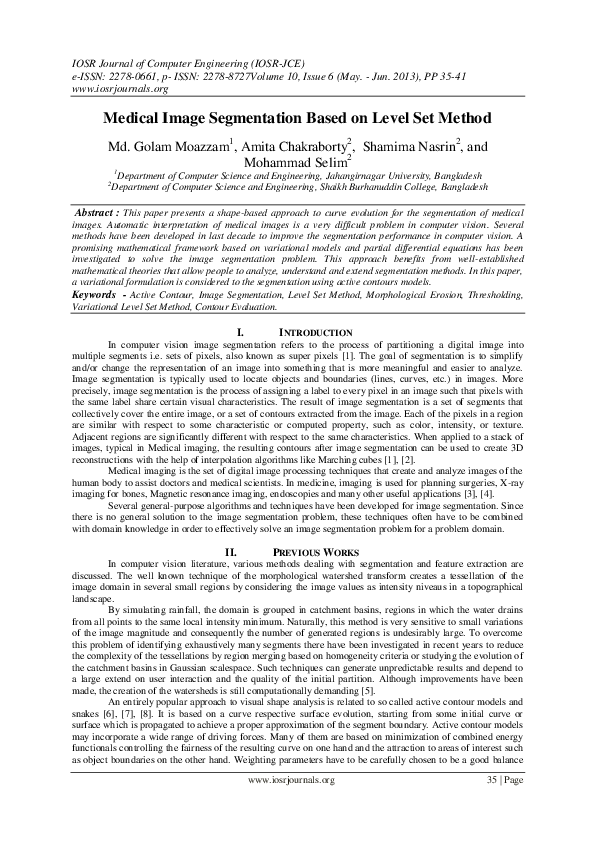 (PDF) Medical image segmentation based on level set method