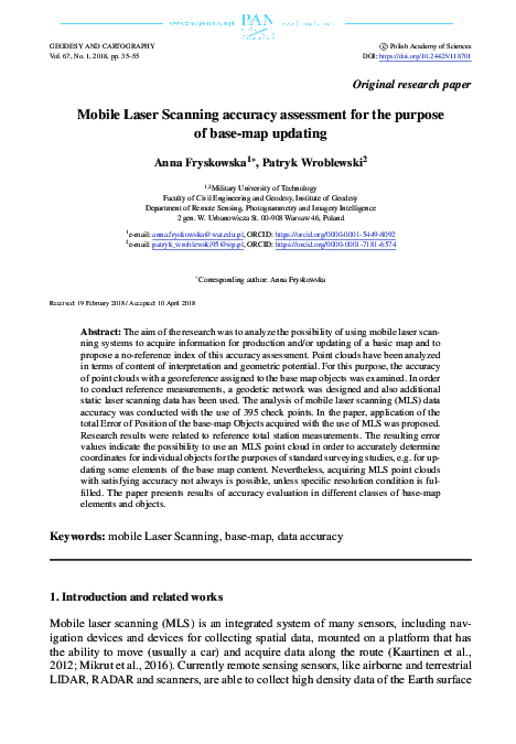 Pdf Mobile Laser Scanning Accuracy Assessment For The Purpose Of Base Map Updating