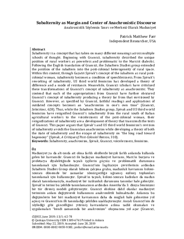 (PDF) Subalternity as Margin and Center of Anachronistic Discourse ...