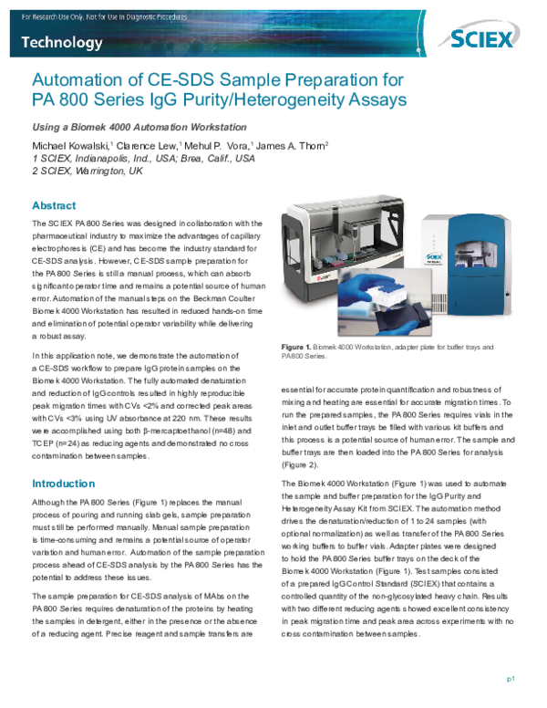 (PDF) Automation of CE-SDS Sample Preparation for PA 800 Series IgG ...