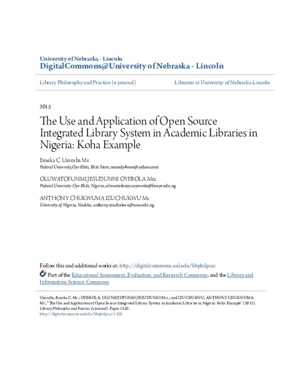(PDF) The Use and Application of Open Source Integrated Library System ...