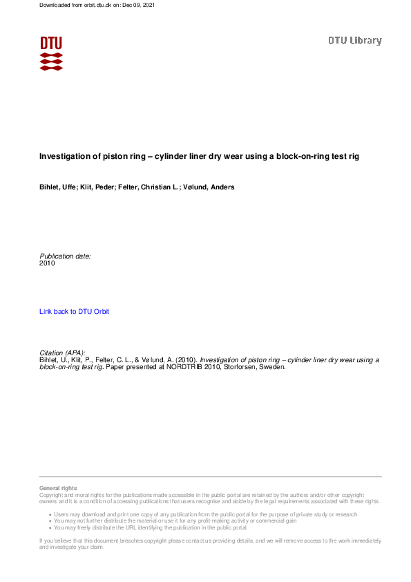 (PDF) Investigation of piston ring – cylinder liner dry wear using a ...