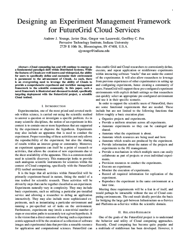 (PDF) Designing an Experiment Management Framework for FutureGrid Cloud Services | Janaina Diaz ...