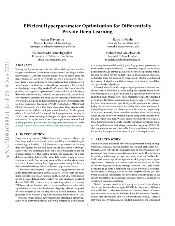 (PDF) Efficient Hyperparameter Optimization for Differentially Private Deep Learning