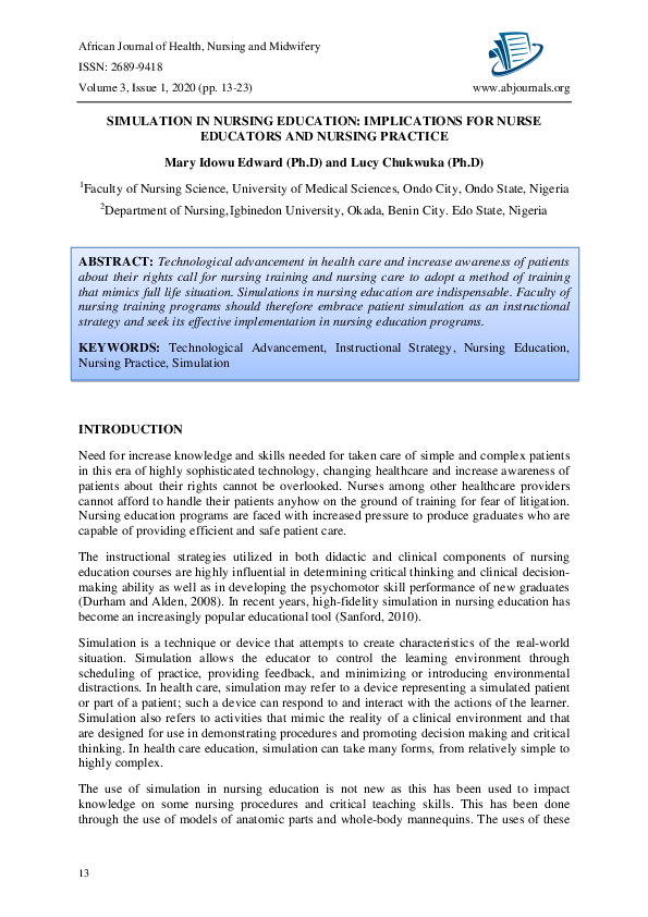 (PDF) Simulation in Nursing Education: Implications for Nurse Educators ...