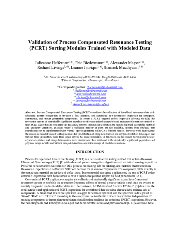 Pdf Validation Of Model Trained Process Compensated Resonance Testing