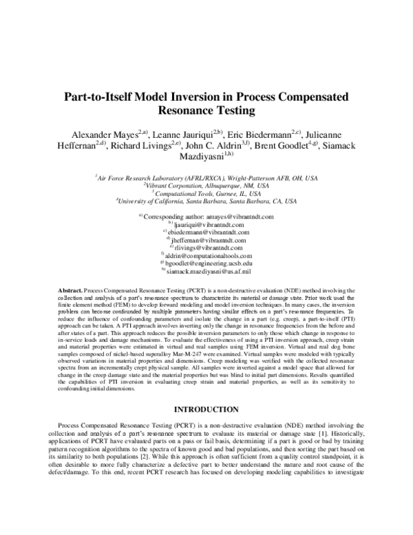 (PDF) Part-to-itself model inversion in process compensated resonance ...