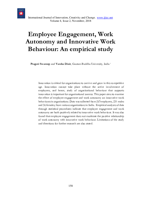 (PDF) Employee Engagement, Work Autonomy and Innovative Work Behaviour ...