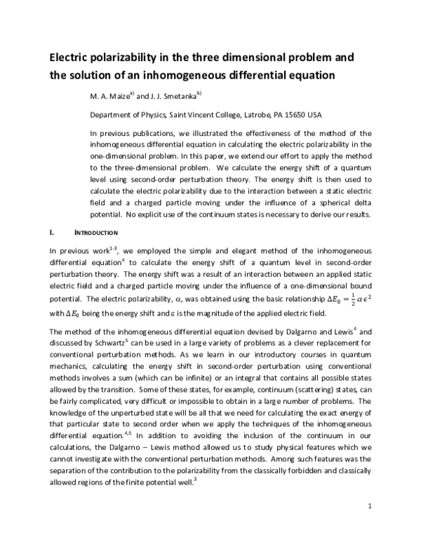 (PDF) Electric polarizability in the three-dimensional problem and the ...