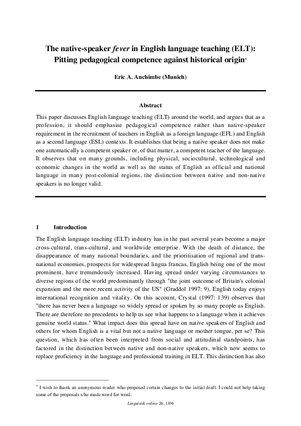 (PDF) The native-speaker fever in English language teaching (ELT ...