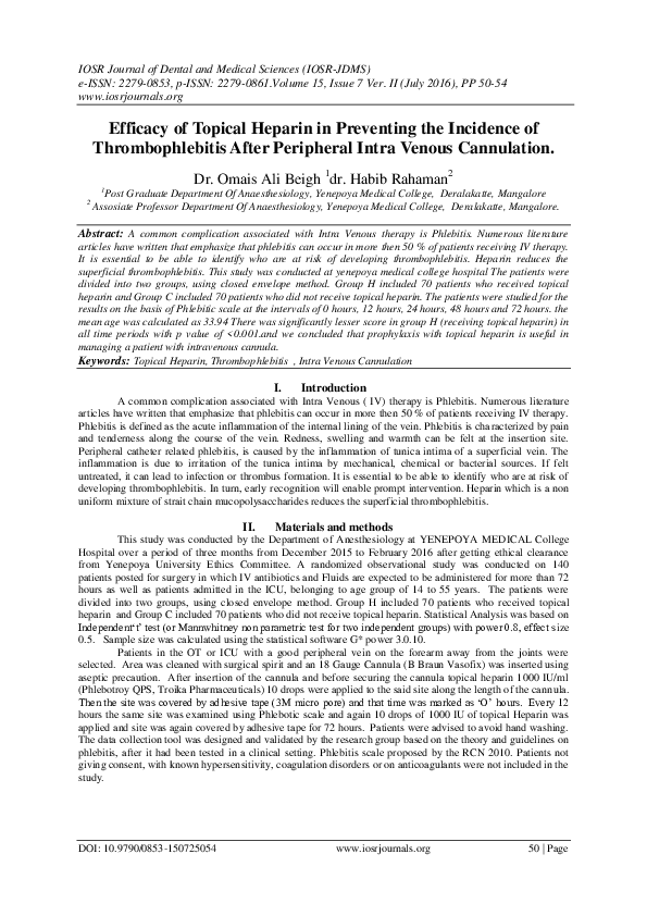 (PDF) Efficacy of Topical Heparin in Preventing the Incidence of ...