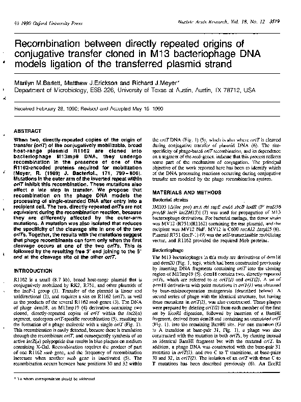 (PDF) Recombination between directly repeated origins of conjugative ...