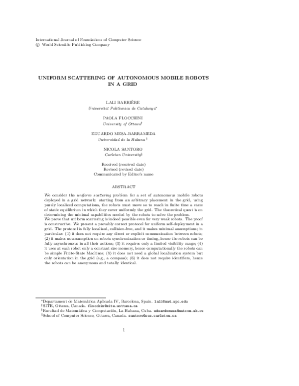 (PDF) Uniform scattering of autonomous mobile robots in a grid