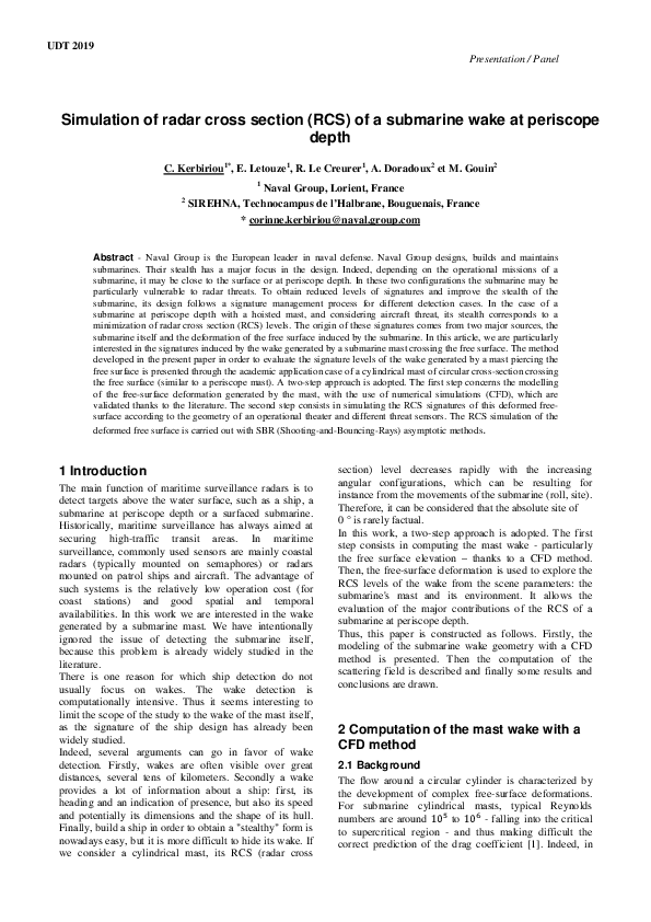 Pdf Simulation Of Radar Cross Section Rcs Of A Submarine Wake At Periscope Depth