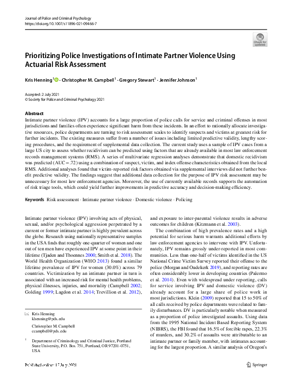 (PDF) Prioritizing Police Investigations of Intimate Partner Violence ...