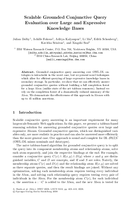 Pdf Scalable Grounded Conjunctive Query Evaluation Over Large And Expressive Knowledge Bases 