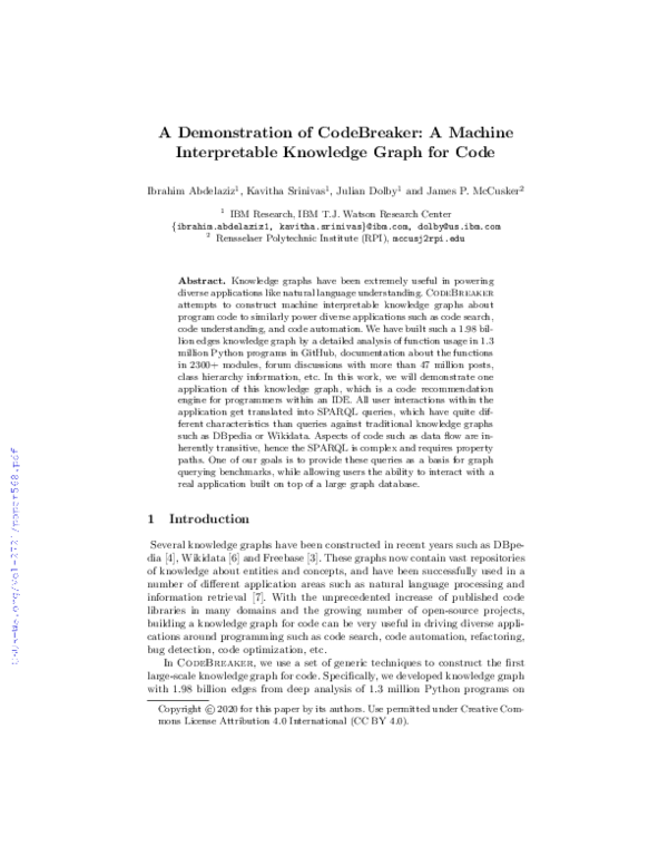 (PDF) A Demonstration of CodeBreaker: A Machine Interpretable Knowledge Graph for Code