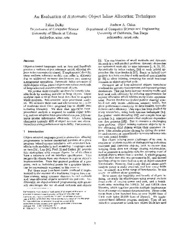 (PDF) An evaluation of automatic object inline allocation techniques