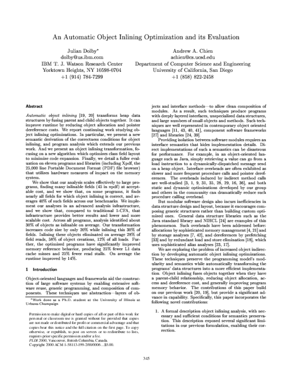(PDF) An automatic object inlining optimization and its evaluation