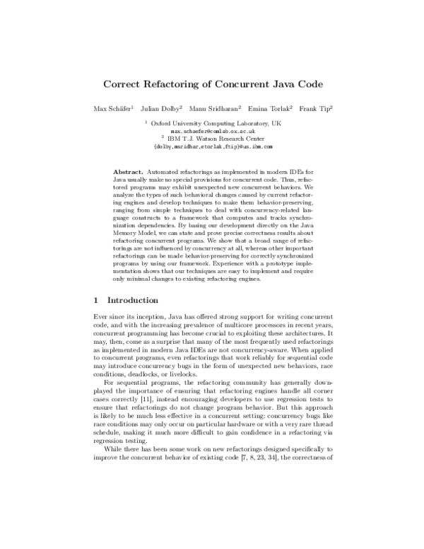 (PDF) Behavior-Preserving Refactoring for Java Concurrency