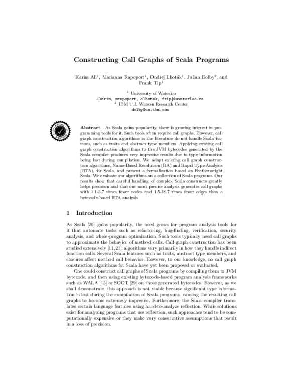 (PDF) Constructing Call Graphs of Scala Programs