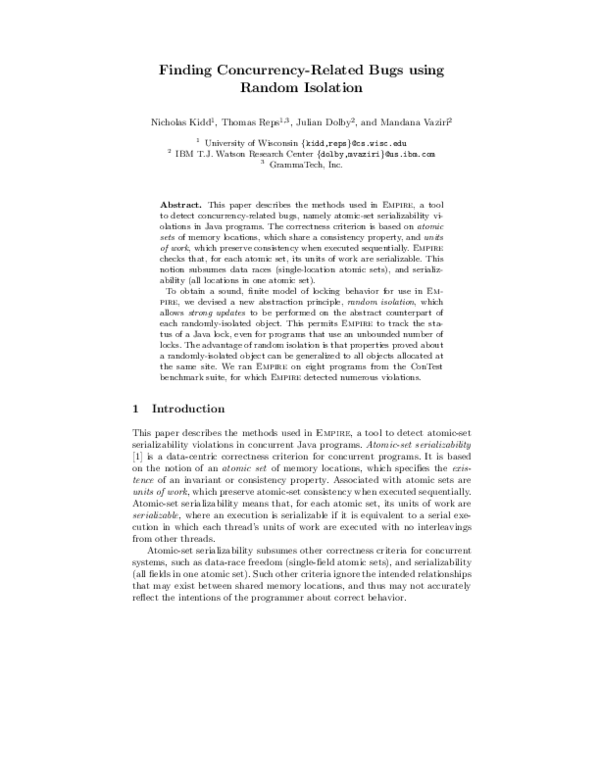 (PDF) Finding concurrency-related bugs using random isolation