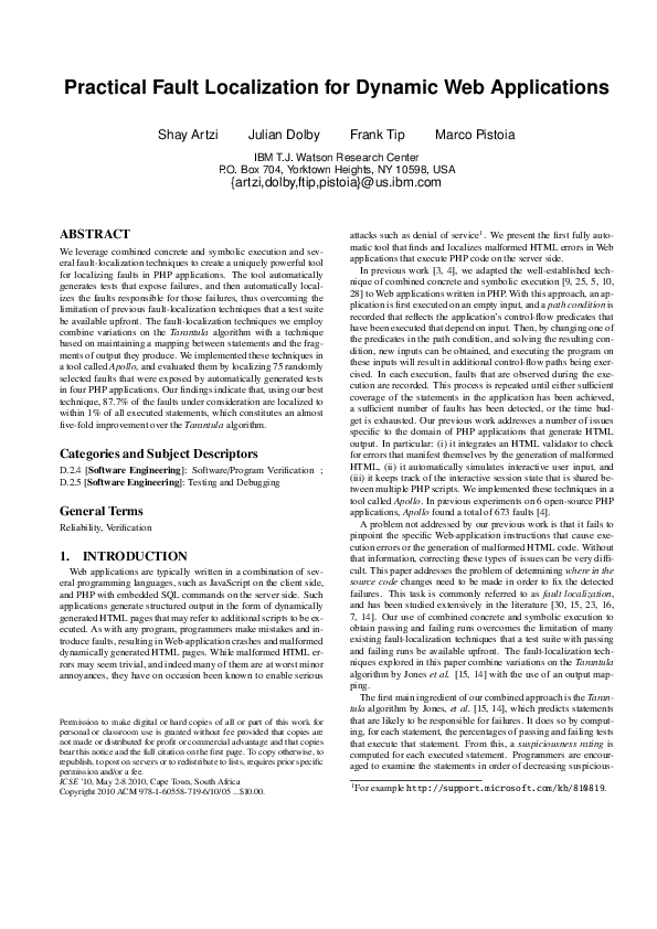 (PDF) Practical fault localization for dynamic web applications