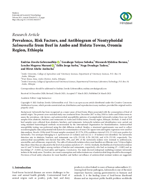 (PDF) Prevalence, Risk Factors, and Antibiogram of Nontyphoidal ...