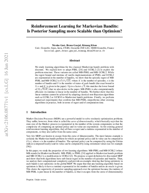 (PDF) Reinforcement Learning for Markovian Bandits: Is Posterior Sampling more Scalable than ...