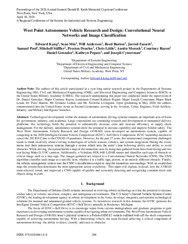 (PDF) West Point Autonomous Vehicle Research and Design: Convolutional Neural Networks and Image ...