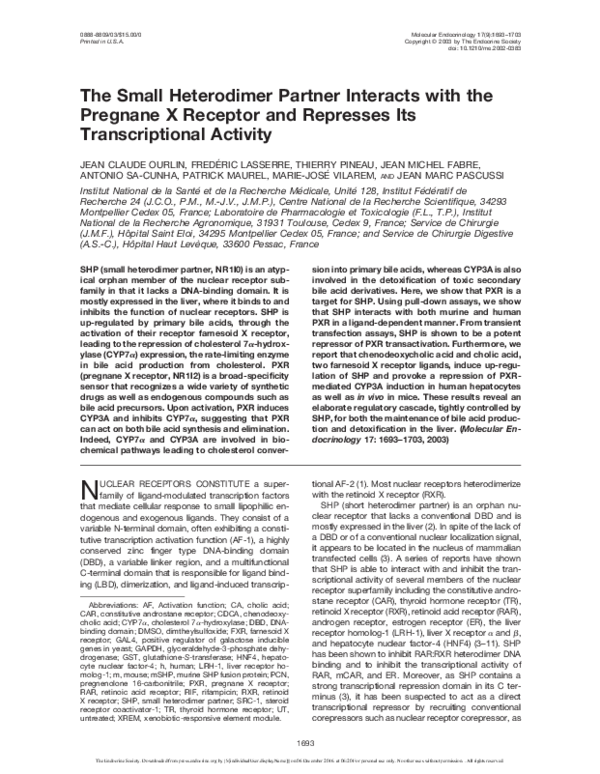 (PDF) The small heterodimer partner interacts with the pregnane X ...