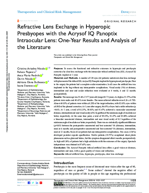 (PDF) Refractive Lens Exchange in Hyperopic Presbyopes with the Acrysof ...
