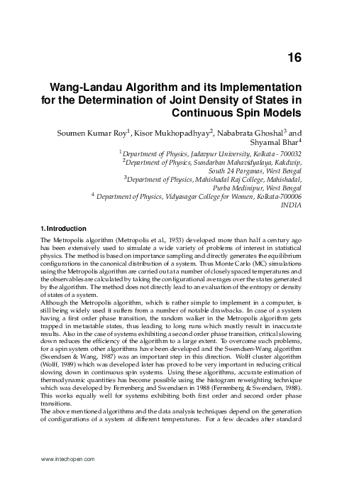 (PDF) Wang-Landau Algorithm and its Implementation for the Determination of Joint Density of ...