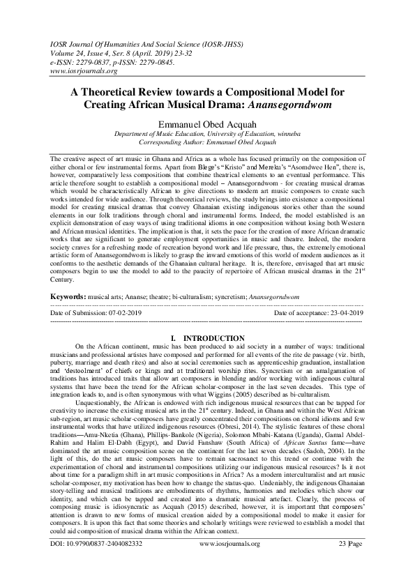 (PDF) A Theoretical Review towards a Compositional Model for Creating African Musical Drama ...