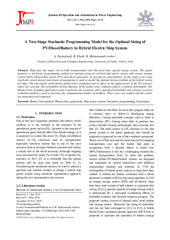 Pdf A Two Stage Stochastic Programming Model For The Optimal Sizing