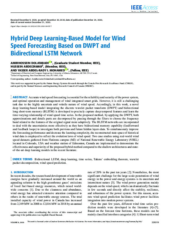 Pdf Hybrid Deep Learning Based Model For Wind Speed Forecasting Based