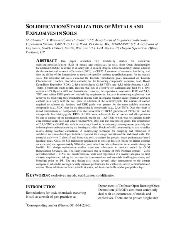 (PDF) Solidification/stabilization of metals and explosives in soils