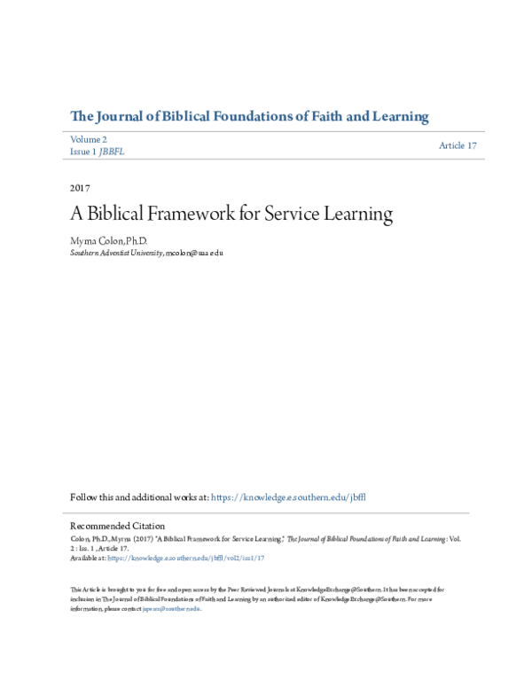 (PDF) A Biblical Framework for Service Learning