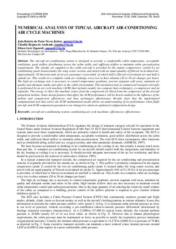 (PDF) Numerical Analysys of Tipical Aircraft Air-Conditioning Air Cycle ...