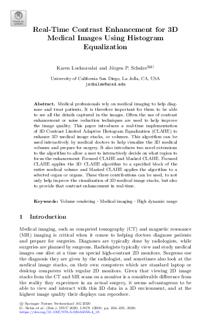 (PDF) Real-Time Contrast Enhancement for 3D Medical Images Using Histogram Equalization