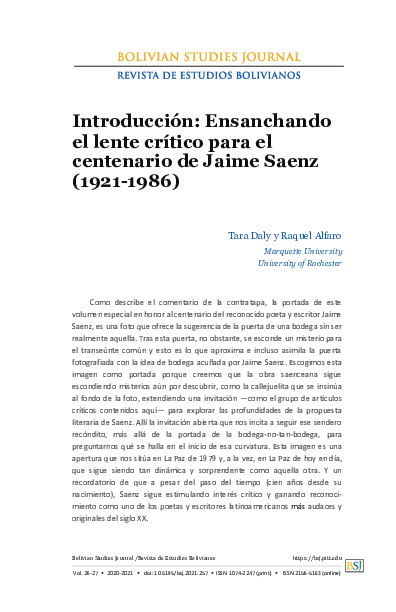 (PDF) Introducción: Ensanchando el lente crítico para el centenario de Jaime Saenz (1921-1986)