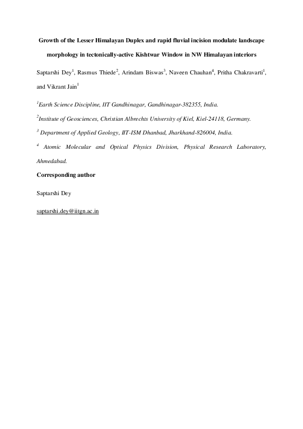 (PDF) Growth of the Lesser Himalayan Duplex and rapid fluvial incision ...