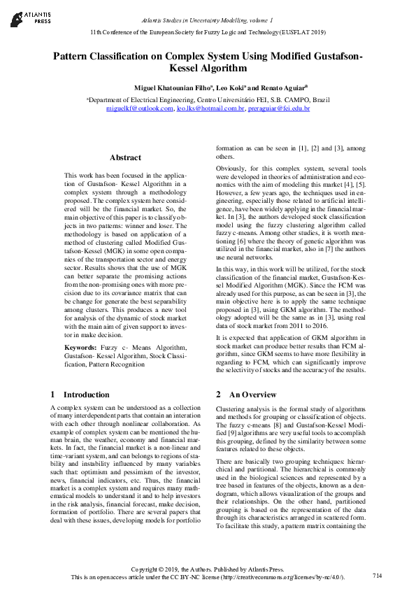 Pdf Pattern Classification On Complex System Using Modified Gustafson Kessel Algorithm Leo