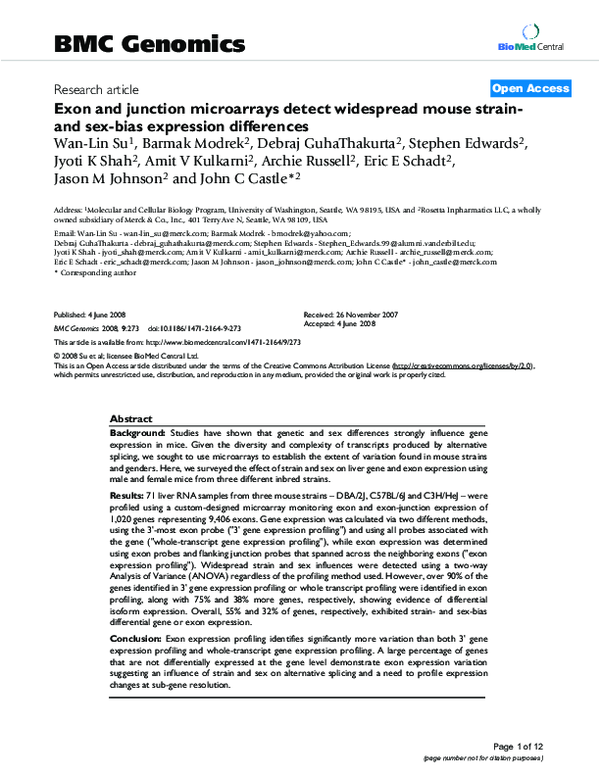 (PDF) Exon and junction microarrays detect widespread mouse strain- and sex-bias expression ...