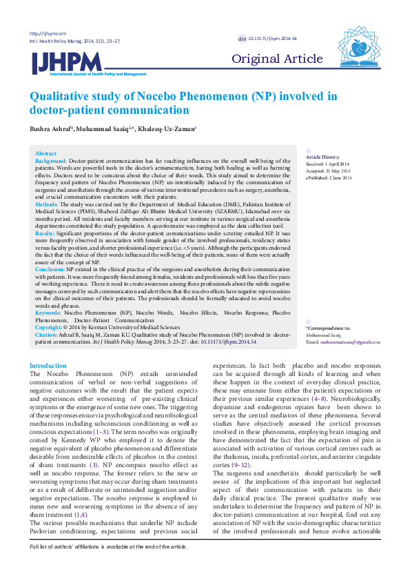 (PDF) Nocebo Effects in Doctor-Patient Communication