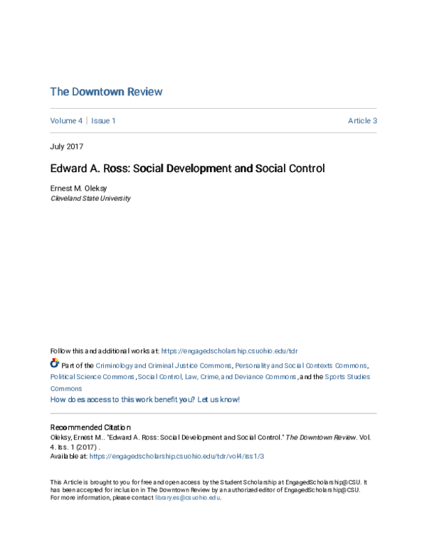 (PDF) Edward A. Ross: Social Development and Social Control