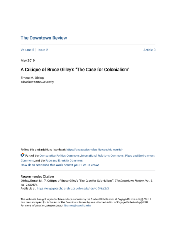 (PDF) A Critique of Bruce Gilley's "The Case for Colonialism